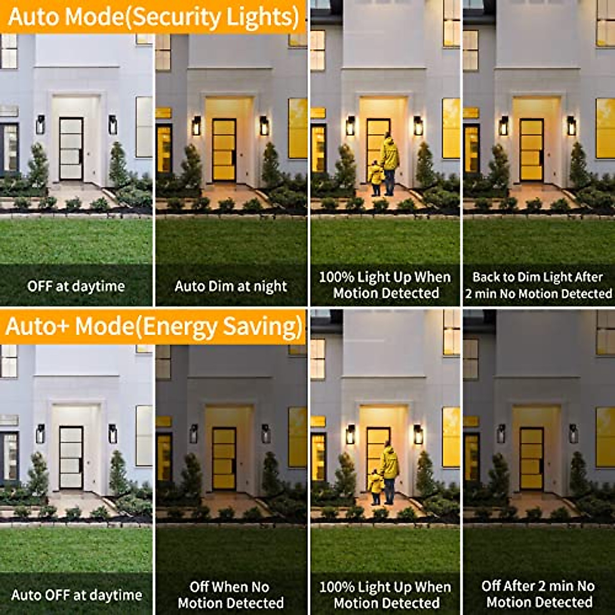 2-Pack Motion Sensor Outdoor Lights, Upgrade Dusk to Dawn Wall Mount Light Fixtures, Motion Sensor Wall Lights for Outside House Porch Garage, Exterior Black Wall Lanterns Sconce with Clear Glass