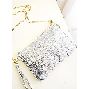 VINMEN Sparkling Glitter Sequins Evening Crossbody Clutch Bride Purse for Party Bling Handbag for Wedding (Silver)