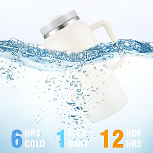 PlanetFlame 64oz Insulated Tumbler with Handle, Stainless Steel Double Wall Vacuumn Water Bottle, Lid and Straw for School, Gym, Hiking & Camping, Cream