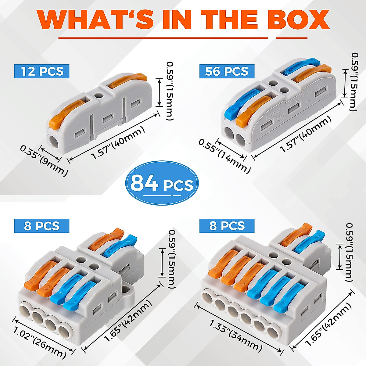 JOMERON 84PCS Lever Wire Connectors kit, Electrical Lever Wire Connectors Assortment Pack kit for Quick Connect, pushin Compact Splicing Electrical Connectors for Wiring 28-12 AWG
