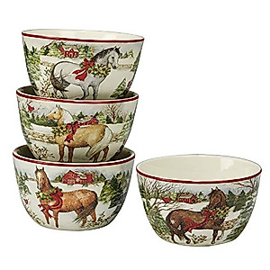 Certified International 22802SET4 Christmas on The Farm 5.5" Ice Cream Bowl, Set of 4 Assorted Designs, One Size, Mulicolored, 2oz