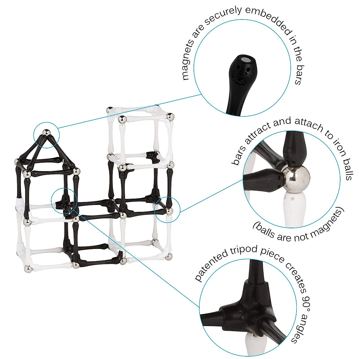 Goobi 110 Piece Construction Black and White Set Building Toy Active Play Sticks STEM Learning Creativity Imagination Children’s 3D Puzzle Educational Brain Toys for Kids with Instruction Booklet