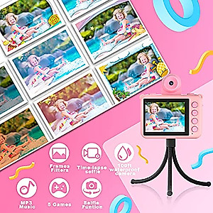 Ziegoal Kids Waterproof Camera Unicorn Christmas Birthday Gifts for Girls Age 3-12 HD Video Children Digital Underwater Toddler Selfie Camera Toys for 4 5 6 7 8 9 10 Year Old Girls with 32G SD Card