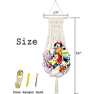 Stuffed Animal Net or Hammock Macrame Toy Display Wall Hanging Net for Plush Toy Storage Boho Nursery Bedroom Decor Stuffy Animal Toy Organizer