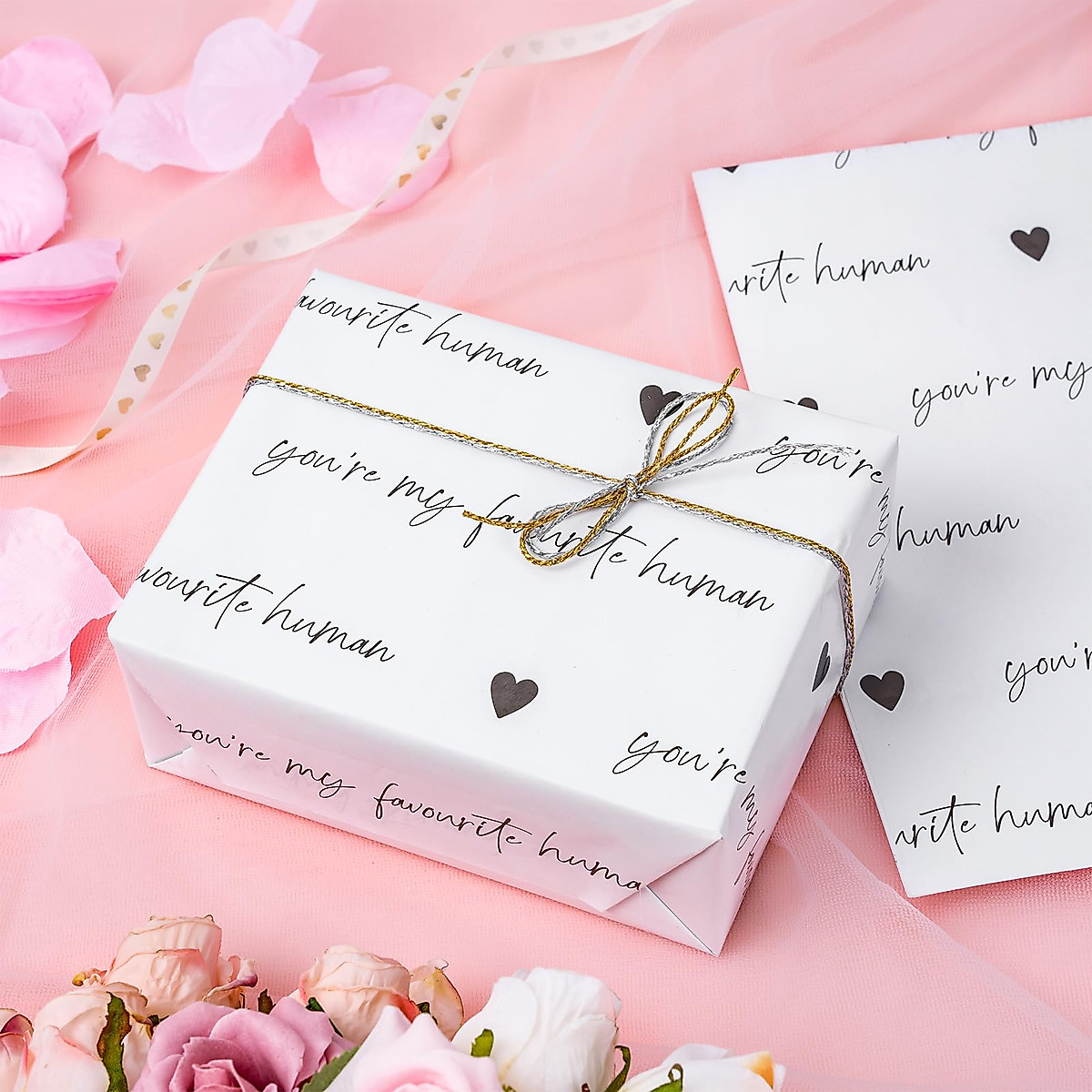 WRAPAHOLIC Valentine's Day Wrapping Paper Sheet - 6 Sheets You're My Favourite Human Design Folded Flat for Wedding, Anniversary, Birthday, Party - 19.7 Inch X 27.5 Inch Per Sheet