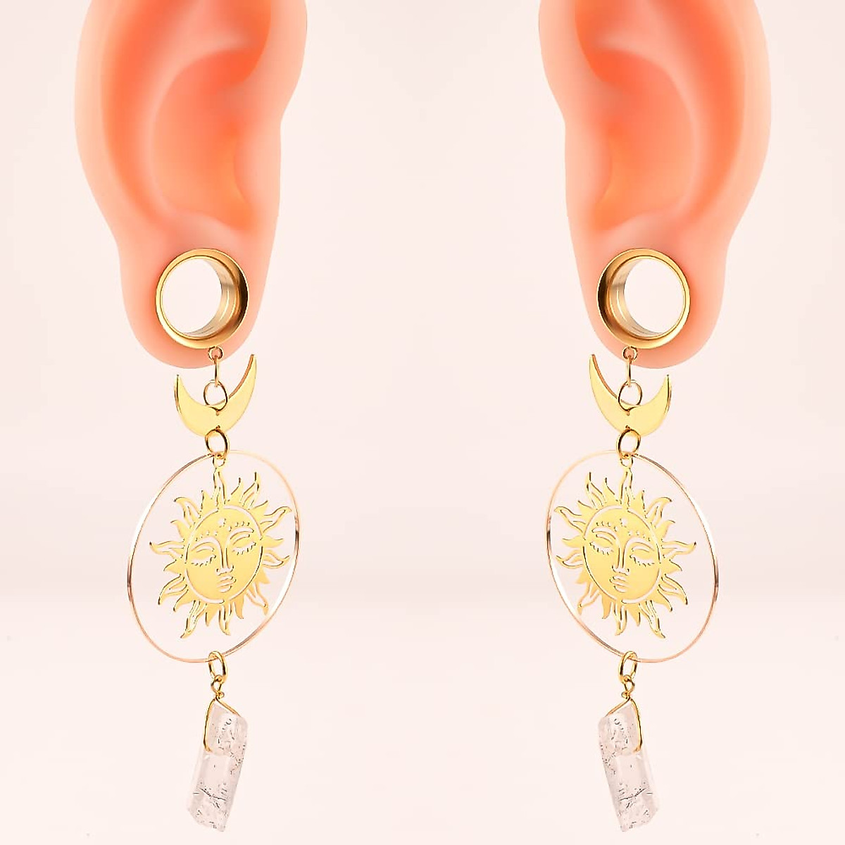 Atomhole 2PCS Ear Gauges Cool Sun Moon Ear Pendant Tunnels Plugs Hypoallergenic 316 Stainless Steel Earrings Stretcher Expander for Piercing Body Jewelry