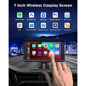 LAMTTO 7" HD Double Din Wireless Car Stereo with Apple Carplay & 1080P Backup Camera,Portable Touchscreen Android Auto Adapter with GPS Navigation System (RC04B)
