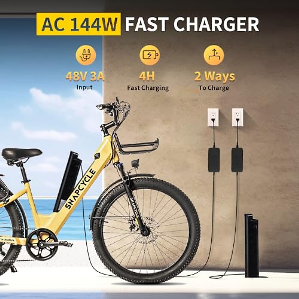 Snapcycle Stinger Electric Bike for Adults, 28 MPH, Peak 750W Brushless Motor, AC 144W Fast Charge, 614Wh EVE Removable Li-ion Battery, 26"×3" Fat Tire Commuter Ebike, 7-Speed Gear