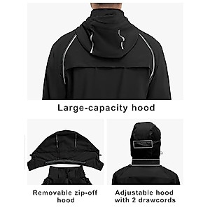 Little Donkey Andy Men's Quick-Dry Running Jacket UPF 50+ Cycling Jacket with Detachable Sleeves and Hood, Water Repellent, Black Size L