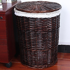 TPTBON Wicker Laundry Basket with Removable Lining, Laundry Hamper with Lid, Laundry Basket Organizer, Storage Basket, Dirty Clothes Hamper for Bathroom (Color : Dark Brown, Size : Large)