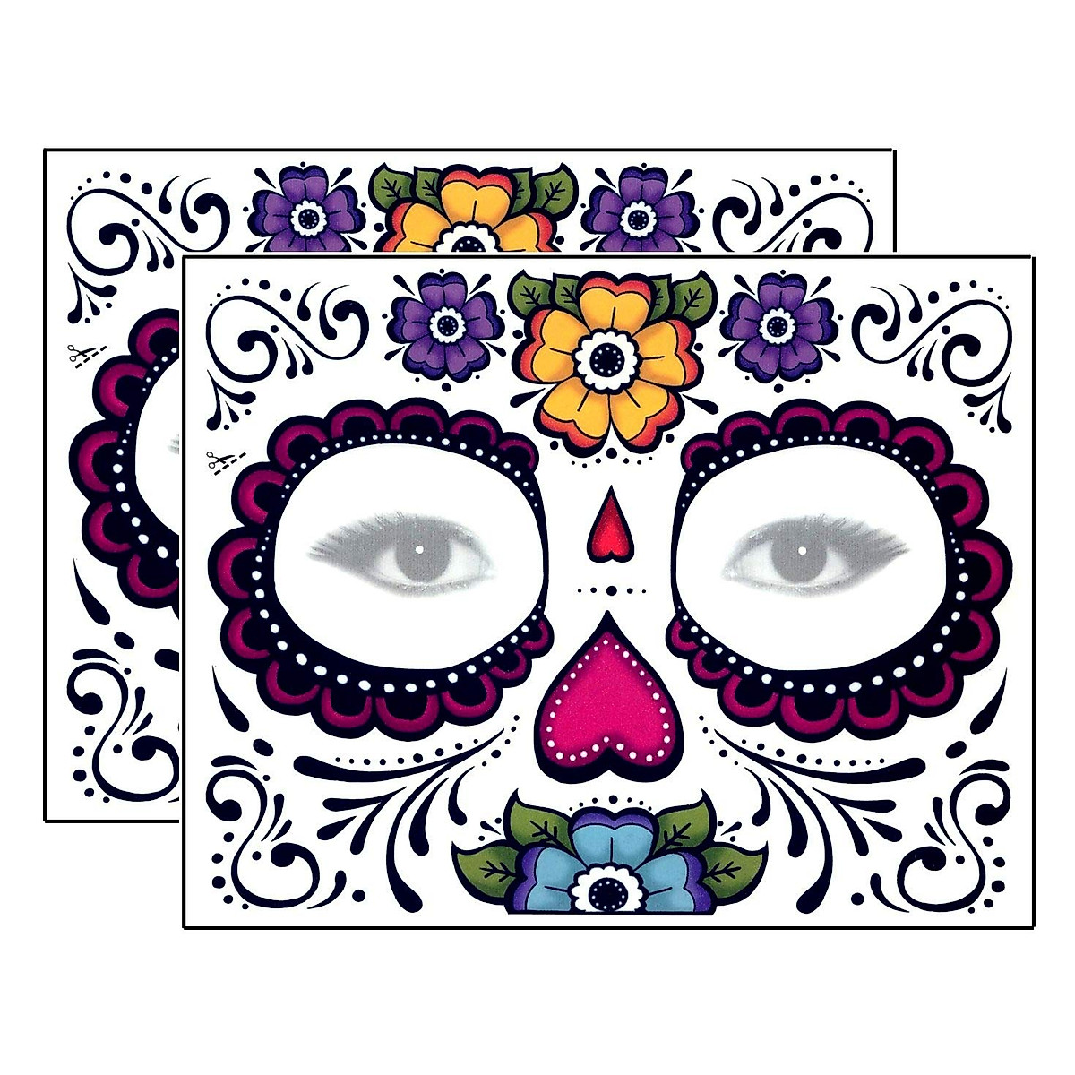 Floral Day of the Dead Sugar Skull Temporary Face Tattoo Kit
