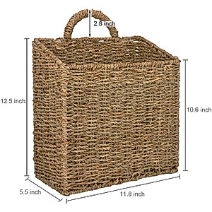 MyGift 12.5 Inch Rustic Woven Wall Hanging Storage Basket, Large Decorative Baskets, Magazine and Mail Organizer Basket