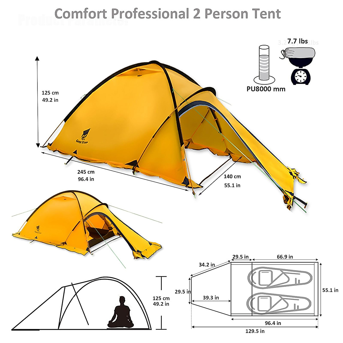 GEERTOP Portable 2 Person 4 Season Camp Tent Waterproof Backpacking Tent Double Layer All Weather for Camping Hiking Travel Climbing Mountaineering - Easy Set Up