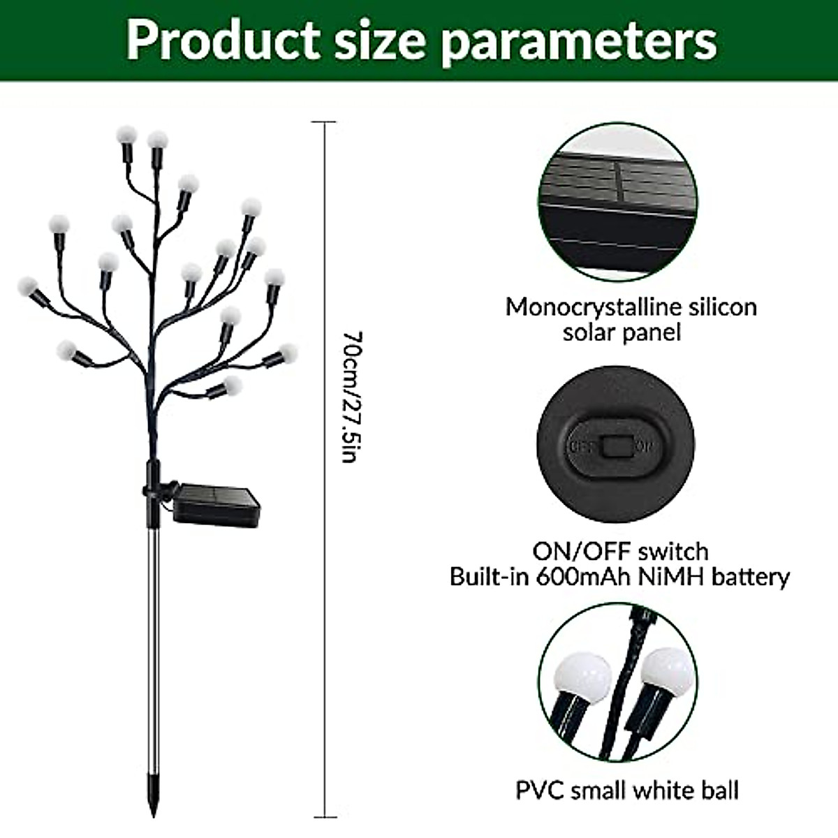 JUHUAMM Solar Tree Branch Light, Solar Christmas Light, Solar Garden Light, Decorative Solar Garden Light, Outdoor Waterproof Firefly Light, for Garden Landscape Decoration (2 Pieces)