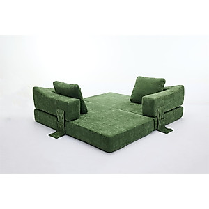 LUMISOL 70" Folding Pull Out Sofa Bed, Convertible Futon Sofa Bed with Removable Armrests & Side Pockets, Portable Foldable Floor Sleeper Sofa Couch with 2 Pillows for Living Room, Green