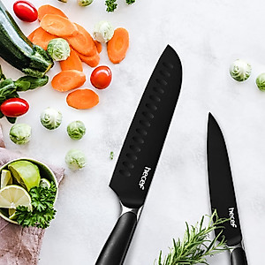 hecef Kitchen Knife Set with Mini Knife Sharpener, 3 PCS Professional Knives Set for Kitchen, Professional Knives Set Full Tang with Gift Box for Cutting Meat, Fruit, Vegetables