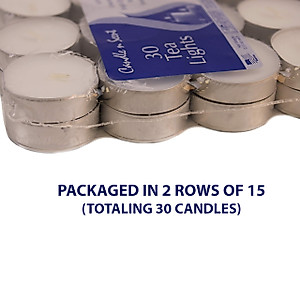 CandleNScent Unscented Tealight Candles, 30 Pack, White, Made in USA