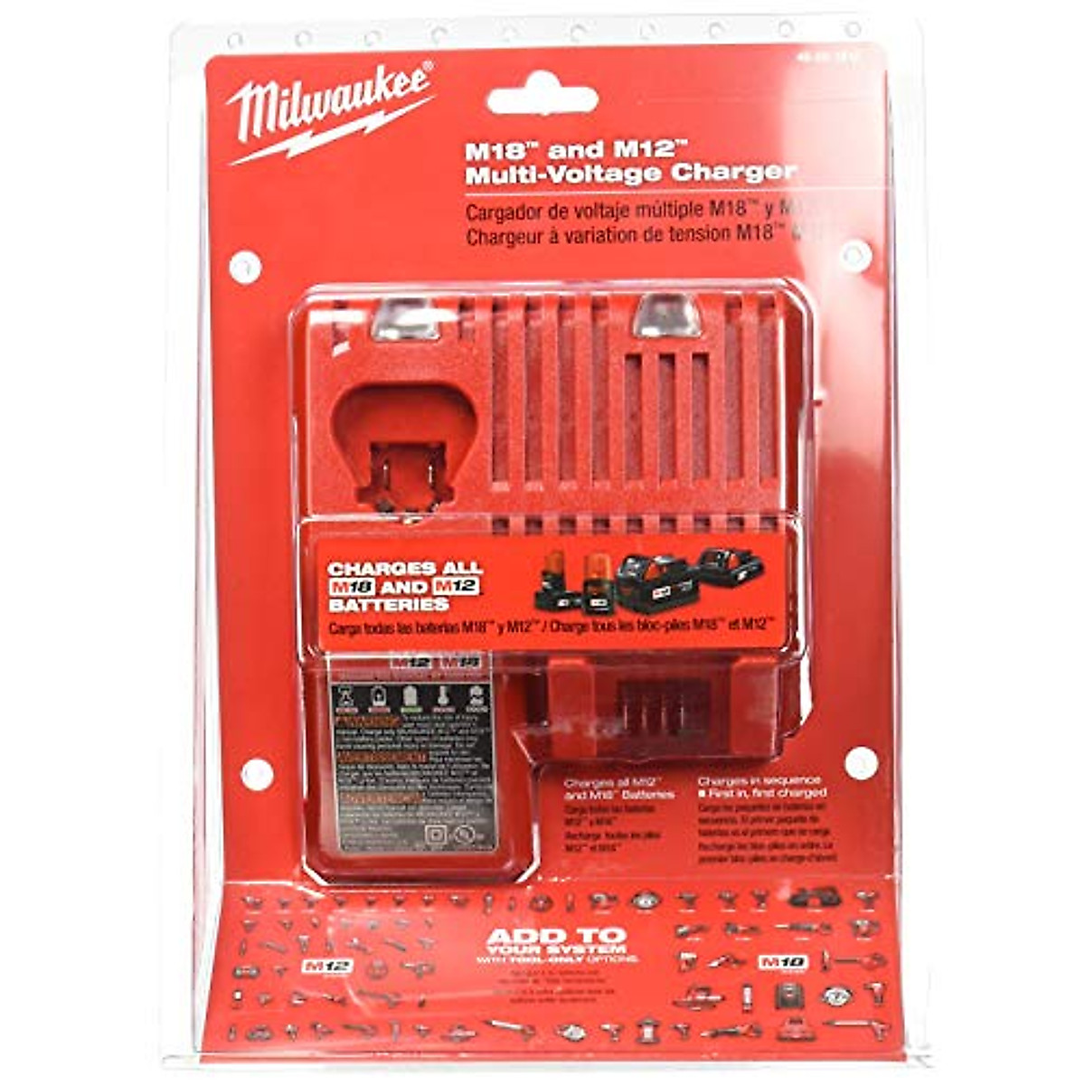 Milwaukee 48-59-1812 M12 or M18 18V and 12V Multi Voltage Lithium Ion Battery Charger w/ Onboard Fuel Gauge