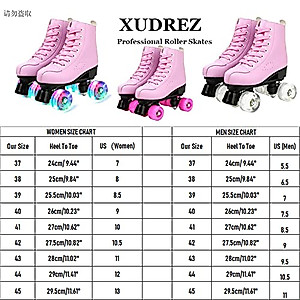 XUDREZ Roller Skates for Women Men Cozy PU Leather High-top Roller Skates for Beginner Double-Row PU Wheels, Professional Indoor Outdoor Roller Skates with Shoes Bag (Pink Flash,37)