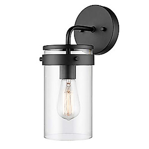 Globe Electric Brookdale 1-Light Outdoor Indoor Wall Sconce, Matte Black, Clear Glass Shade
