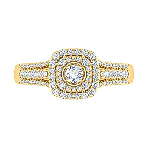 1/2 Carat Cushion Shape Halo Diamond Engagement Ring in 10K Yellow Gold (Ring Size 6)