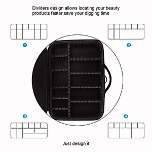 Relavel Makeup Bag Travel Makeup Train Case 13.8 inches Large Cosmetic Case Professional Portable Makeup Brush Holder Organizer and Storage with Adjustable Dividers and Shoulder Strap Black