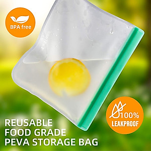 LeMuna 12 Pack Reusable Food Storage Bags, BPA Free Reusable Freezer Bags, PEVA Leakproof (4 Gallon Freezer Bags, 4 Reusable Sandwich Bag, 4 Reusable Snack Bags)