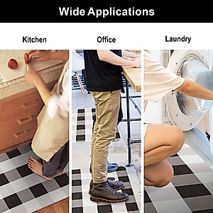 Carvapet Buffalo Plaid Kitchen Mat Waterproof Non-Slip Rugs Cushioned Anti-Fatigue Kitchen Rug Heavy Duty PVC Ergonomic Comfort Standing Foam Mats for Office Laundry, Black&White, 17.3''x47.2''