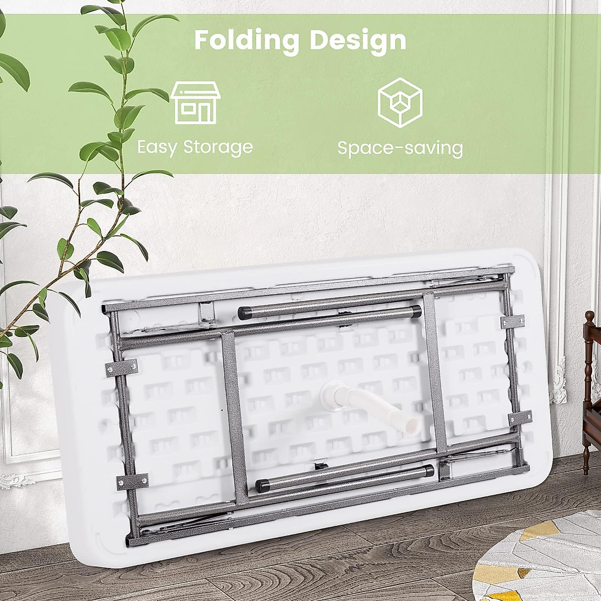 Giantex Folding Ice Table with Drain, 4 ft Portable Cooler with Removable Skirt, No Assembly, Fill and Chill Table for Food Drink Beverage, Foldable Party Ice Bin for Camping BBQ Outdoor