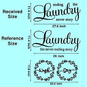 Laundry Room Vinyl Wall Decal Wash Dry Vinyl Laundry Stickers Laundry The Never Ending Story Decal Washer Stickers Quote Wall Art Stickers for Home Apartment Washing Machine (Black Printing)