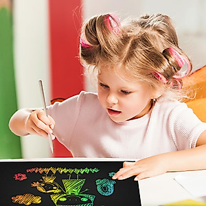 Rainbow Scratch Paper Bulk Pack, Large Size Full Sheet 7.5x10 inches, 50 Piece Magic Scratch Paper Art Set with 4 Wooden Stylus, Black Scratch Off Paper, Arts and Crafts for Kids