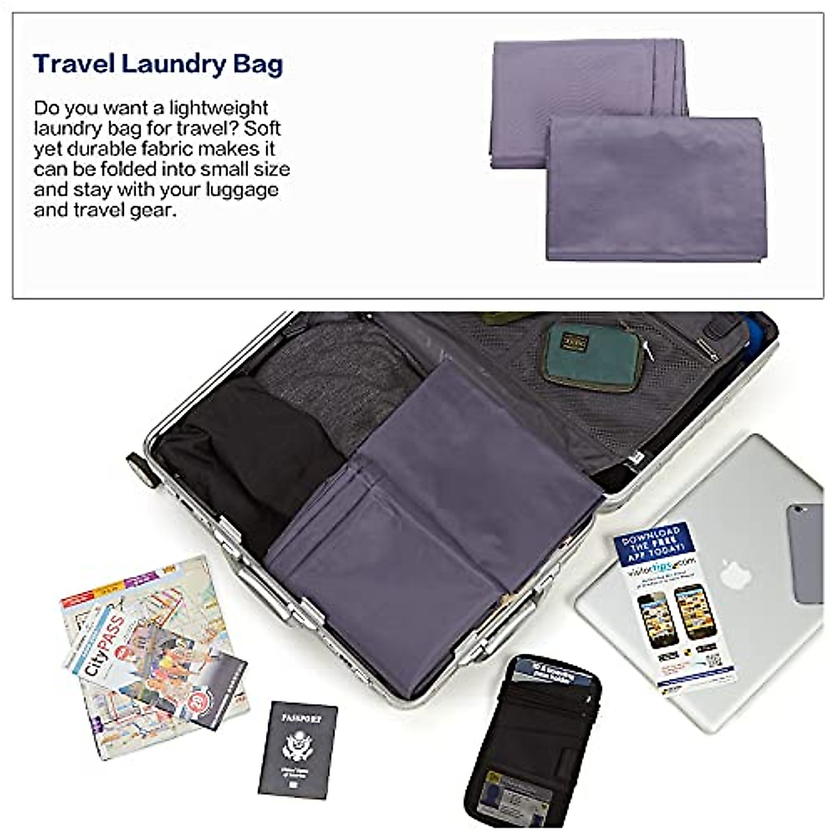 HOMEST 2 Pack Extra Large Travel Laundry Bag [28''x40''] Machine Washable Sturdy Rip-Stop Material Drawstring Closure, Grey