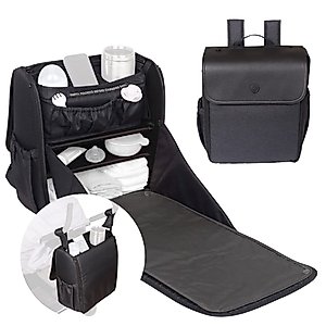 Lulyboo Diaper Bag Convertible Backpack, Full Open Cabinet and Padded Changing Station, Removable Caddy with Two Drink Holders and Angled Cell Phone Storage for Easy Viewing, Black