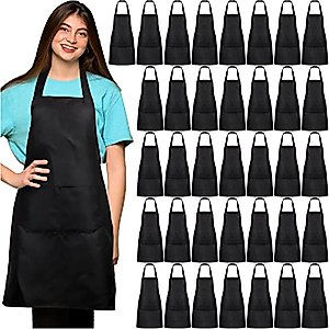 JaGely 36 Pcs Plain Bib Aprons with 2 Pockets Unisex Women Men Apron Washable for Kitchen Cooking Painting Crafting BBQ(Black)
