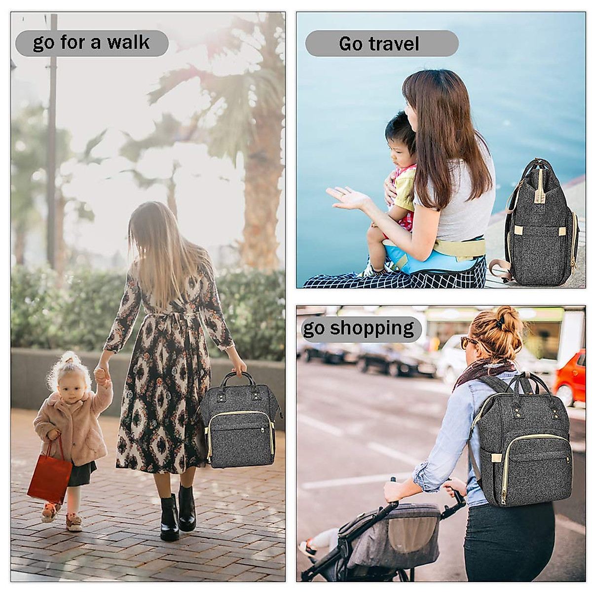 OUSIJOJO Diaper Bag Backpack Multifunction Baby Diaper Bags Fit Stroller with Changing Pad and Portable Insulated Pocket