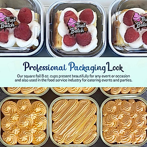 KitchenDance Disposable Dessert Pan Set with Lids - 4x4" Square Cake Baking Pan for Hotels, Restaurants, Heavy Duty Aluminum Foil for Baking, Storing, Preparing Food #ALU6P (100, Blue)