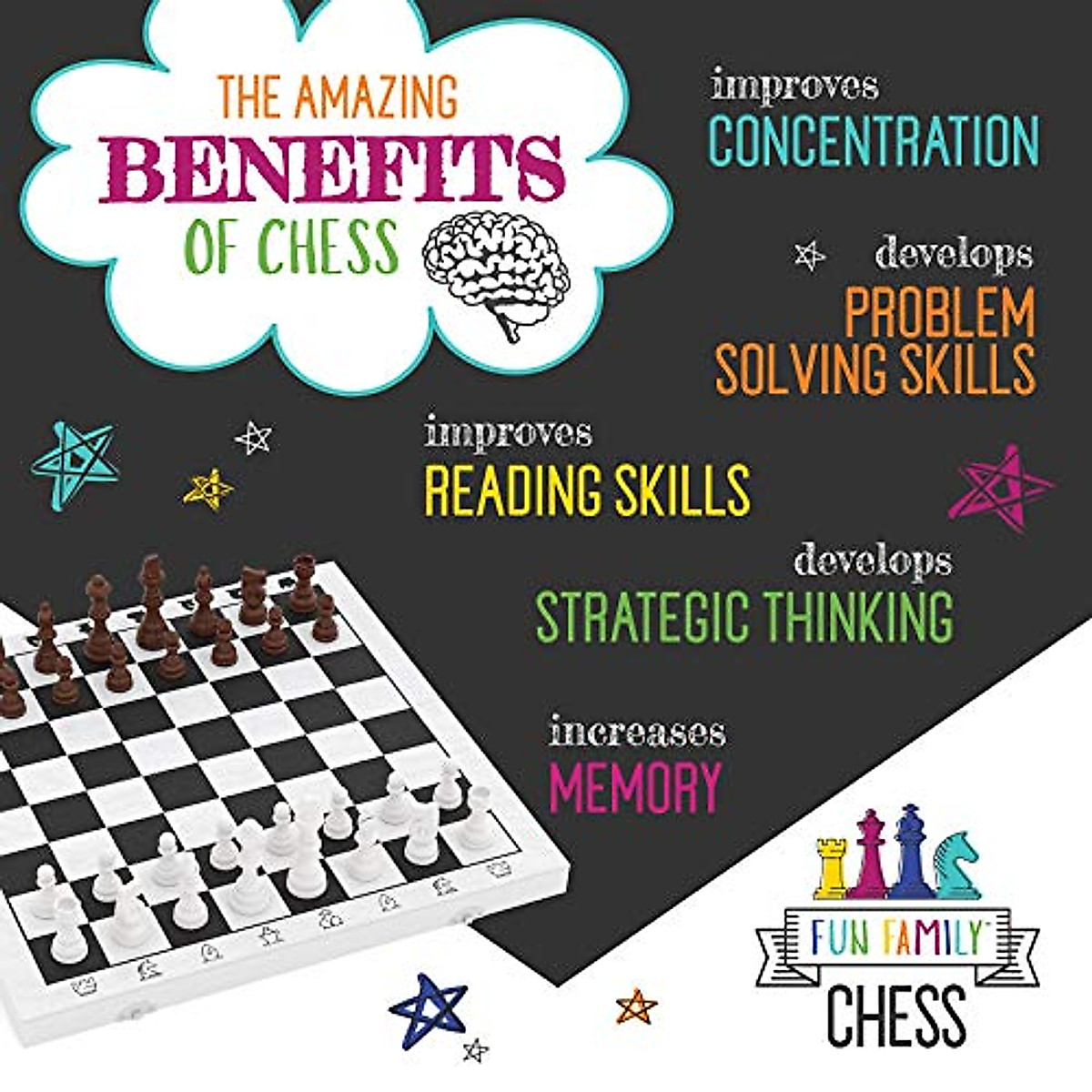 Fun Family Chess Set for Kids & Adults - Wooden Board Game for Learning Chess