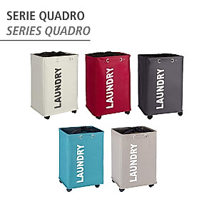 WENKO Quadro Slim Laundry Basket with Wheels and Privacy Cover, Collector, Laundry Basket with Wheels, Space Saving Narrow Laundry Hamper, Clothes Storage, Capacity 20 Gal, Gray
