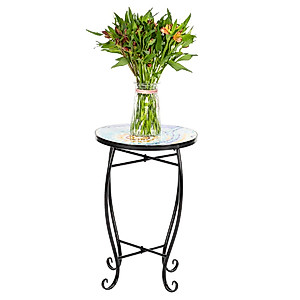 Shyneer Mosaic Outdoor Side Table, 14inch Round Small Patio Accent Table Ottoman Mosaic Bistro Table Indoor End Table for Yard, Garden, Living Room, Bistro Balcony or Lawn (Sun, 14'')