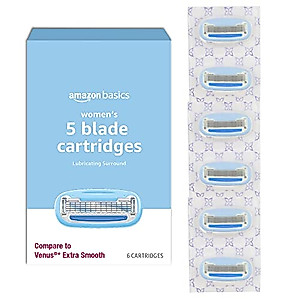 Amazon Basics 5-Blade Razor Refills for Women, 6 Refills (Fits Amazon Basics Razor Handles only) (Previously Solimo)