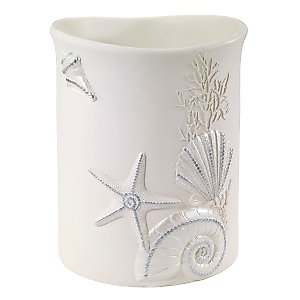 Avanti Linens - Wastebasket, Decorative Trash Can, Seashell Inspired Bathroom Accessories, Guest Bathroom Essentials (Sequin Shells Collection)