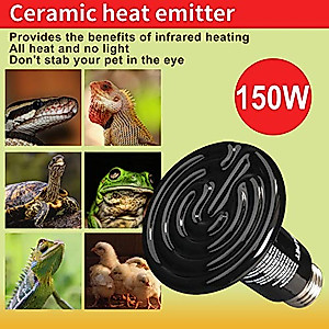 150W PTSCBS Ceramic Heat Lamp Bulb, Infrared Reptile Heat Emitter Bulbs Heater Lamp for Pet Brooder Coop Chicken Lizard Bearded Dragon Turtle Snake Aquarium, No Light No Harm