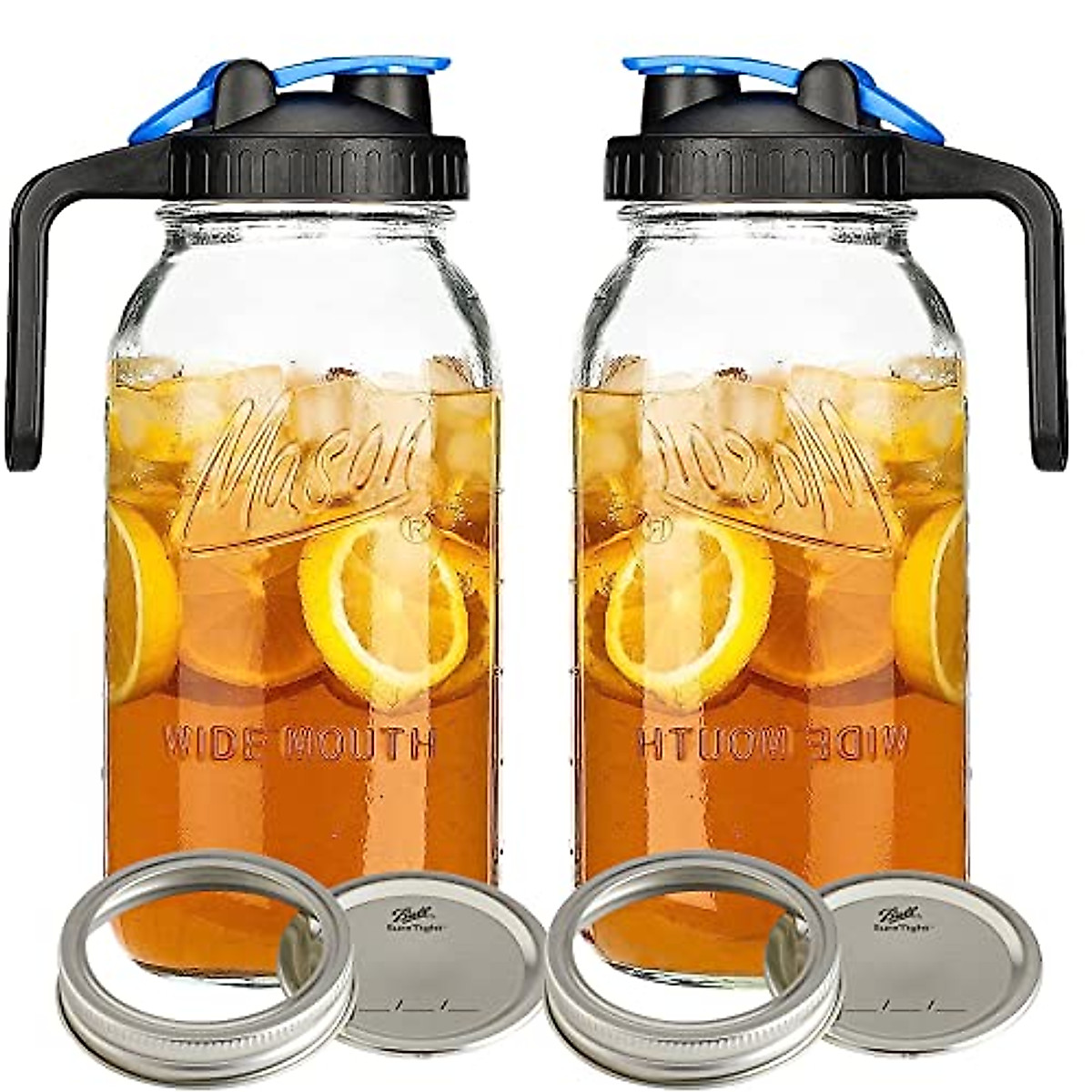 Mason Jar 64 oz Pitcher Half Gallon Pitcher with Wide Mouth Aesthetic Glass Pitcher With Lid and band Cold Brew Pitcher For Tea, Juices, Coffee, Lemonade – Pack Of 2