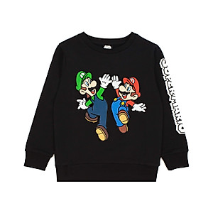 Super Mario Sweatshirt Luigi Character Gamers Black Long Sleeve Kids Boys Jumper 7-8 Years