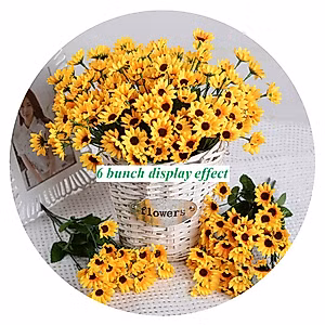Artfen Artificial Sunflower 6 Bouquet Artificial Flowers Fake Sunflowers Floral Decor Bouquet Home Hotel Office Wedding Party Garden Craft Art Decor 13 inch No Vase