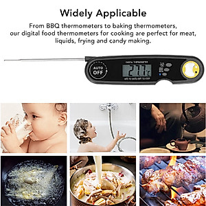 Food Thermometer, Quick Temperature Measurement, Calibration Function, Foldable Probe, Meat Thermometer Probe, Reading, IP67 Waterproof for Kitchen (Black)