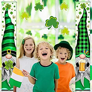 2 Pieces St. Patrick's Day Banner Decorations Green Irish Gnome Welcome Banners Irish Shamrock Gnomes Porch Signs for St. Patrick's Day Party Home Decorations Party Supplies (Gnome)