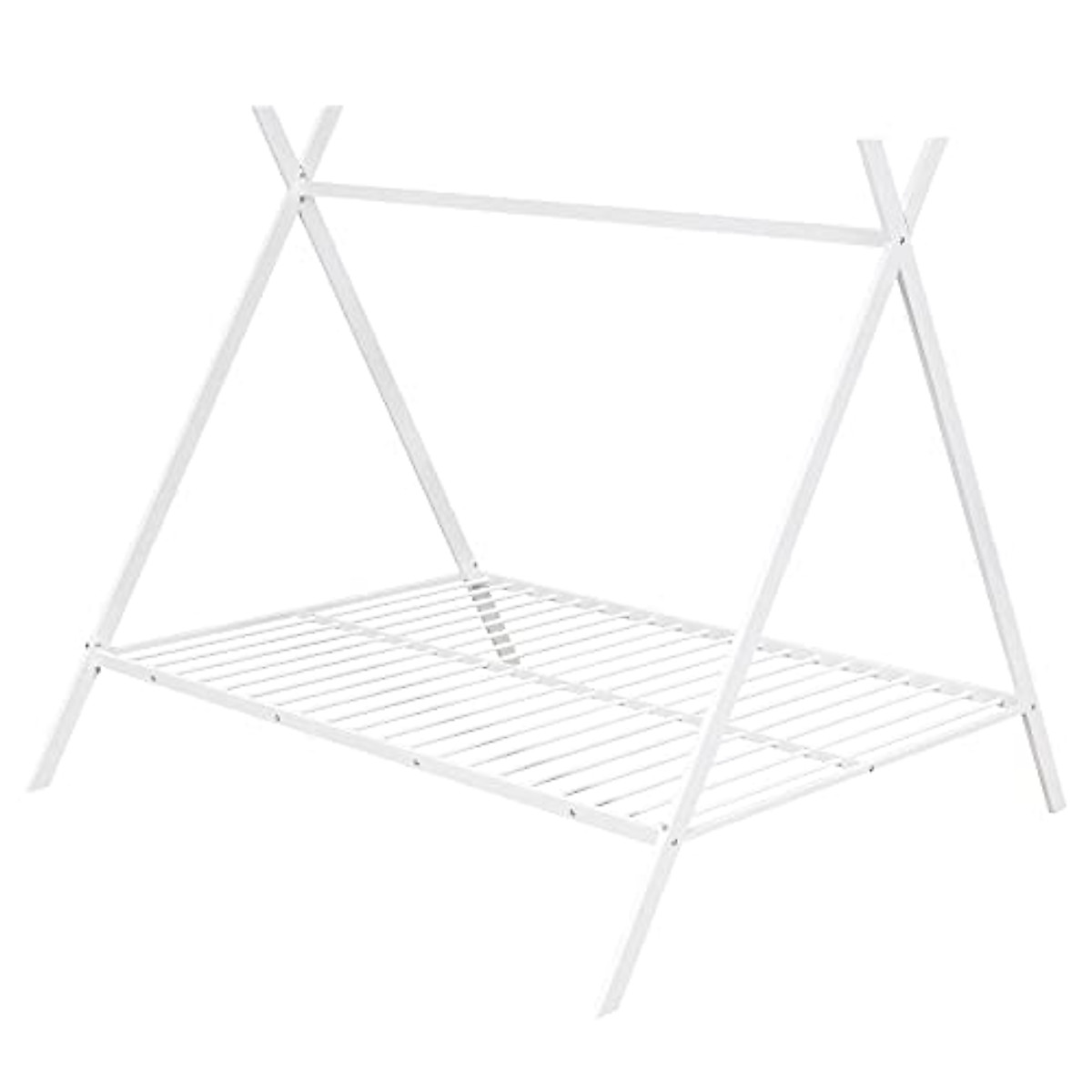 TARTOP Full Size House Bed, Tent Metal Bed Frame, Floor Play House Bed with Slat for Kids, Girls, Boys, No Box Spring Needed, White