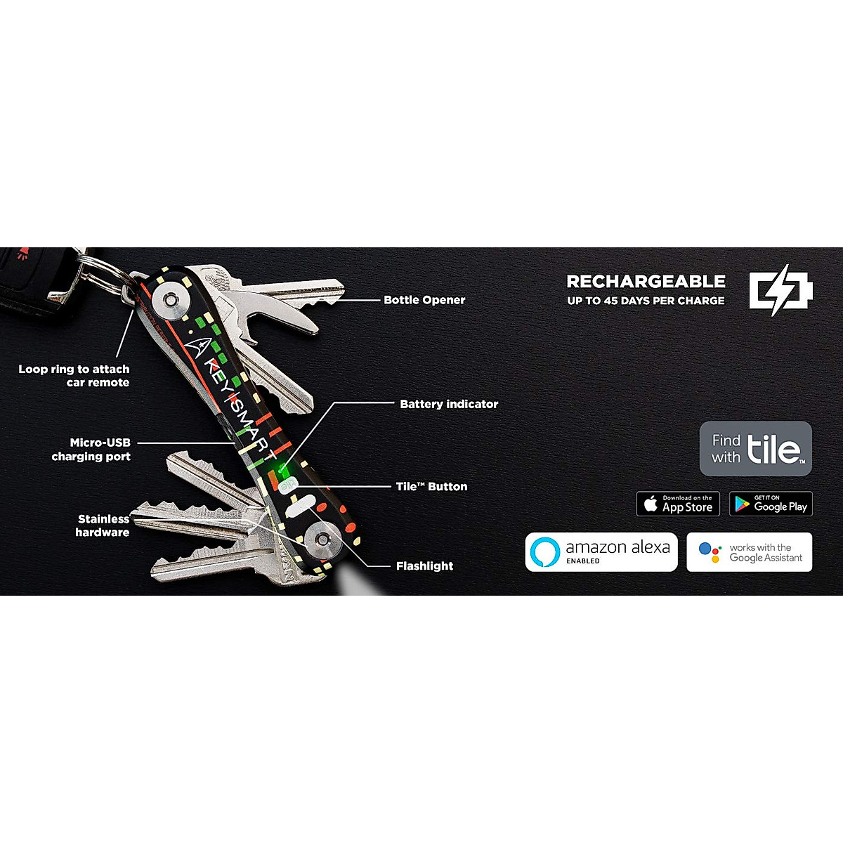 KeySmart Pro - Key Holder w Tile Smart Technology Bluetooth Tracker - w Bottle Opener (up to 14 Keys, Star Trek The Original Series)