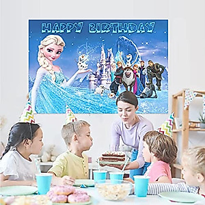Frozen Backdrop Elsa Birthday Banner for Girl Kids Photography Birthday Banner Party Supplies Baby Shower Ice Snow Castle